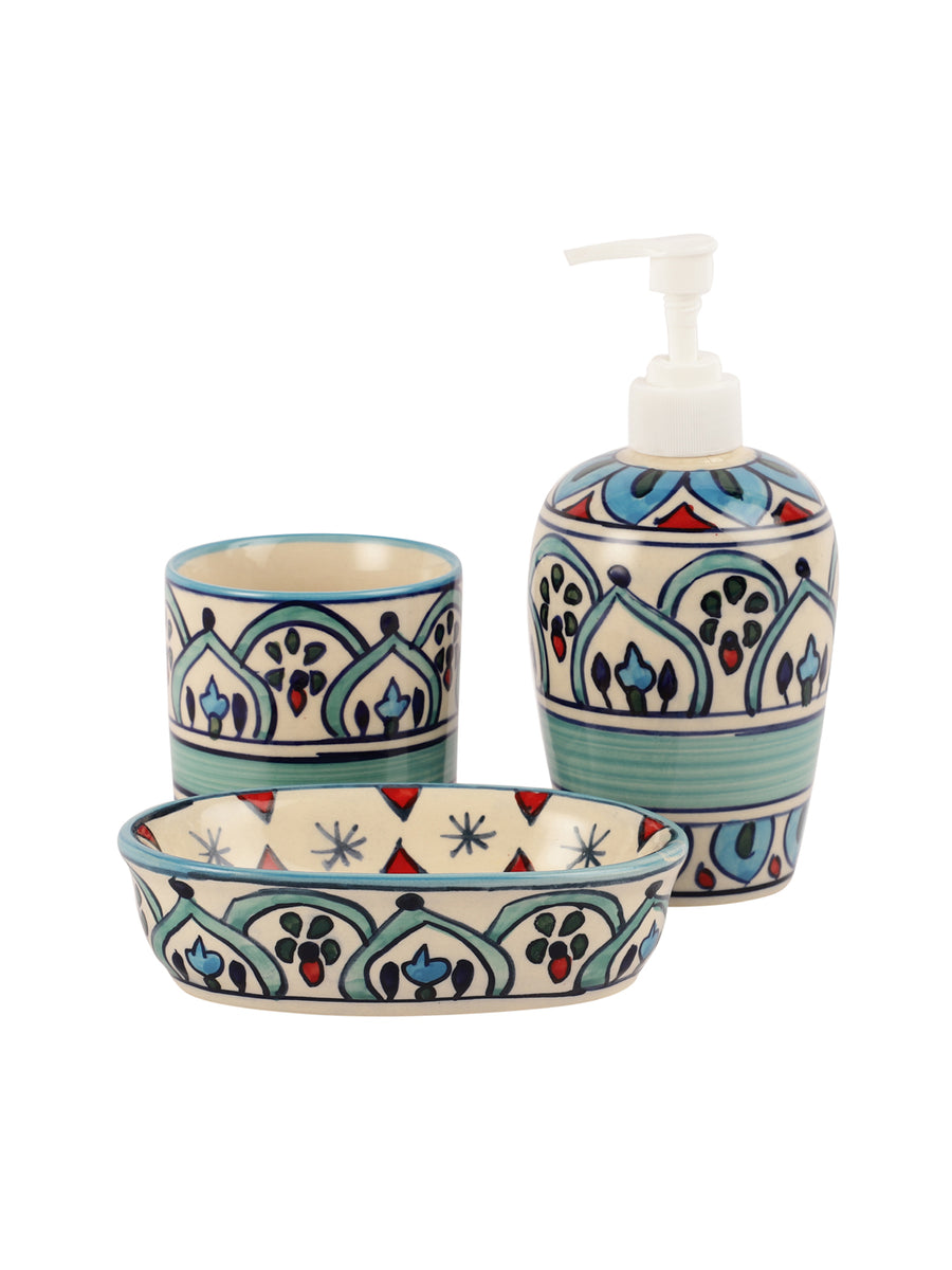 VarEesha The Royal Crown Blue Ceramic Bathroom Accessories Set of Three