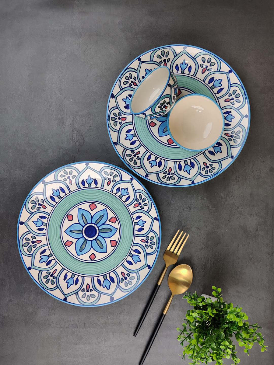 The Royal Crown Blue Ceramic four Piece Dinner Set with Plate and bowl – VarEesha