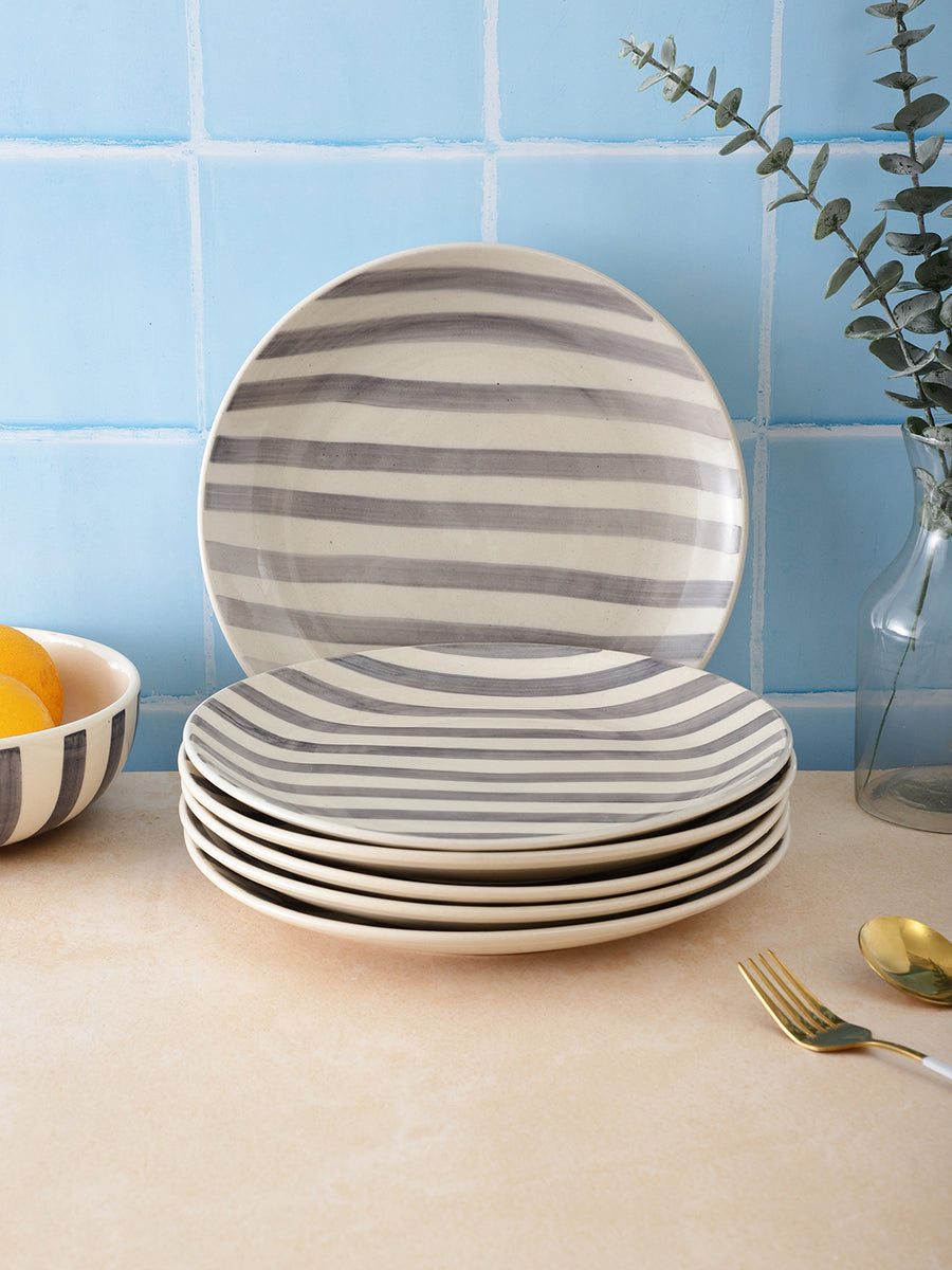 VarEesha Hand Painted Crosswalk Grey Striped White Ceramic Dinner ...