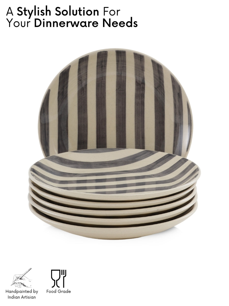 VarEesha Hand Painted Crosswalk Grey Striped White Ceramic Dinner ...