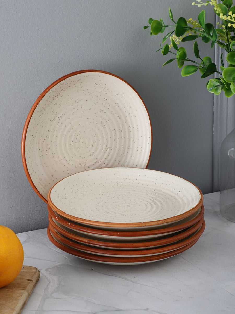 White Matt Brown Border Ceramic Quarter Plates Set of Six – VarEesha