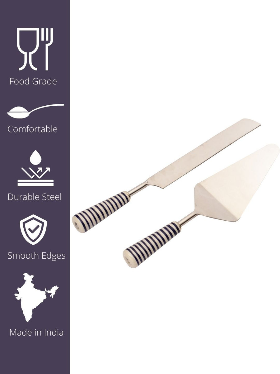 VarEesha Parikrama Blue Spiral Ceramic Handle Cake Server Set