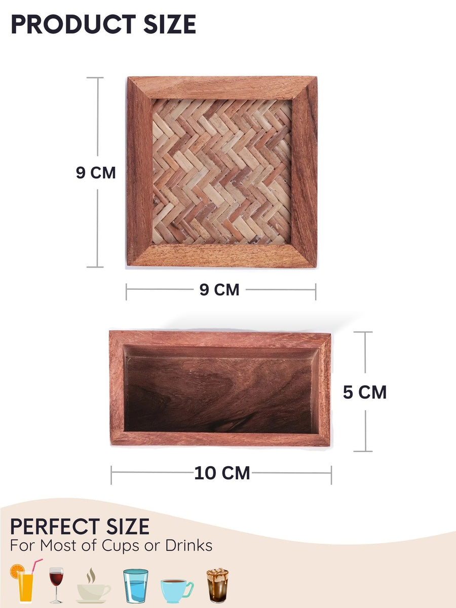 VarEesha Hand Crafted Wooden Chatai Coasters Set of Four