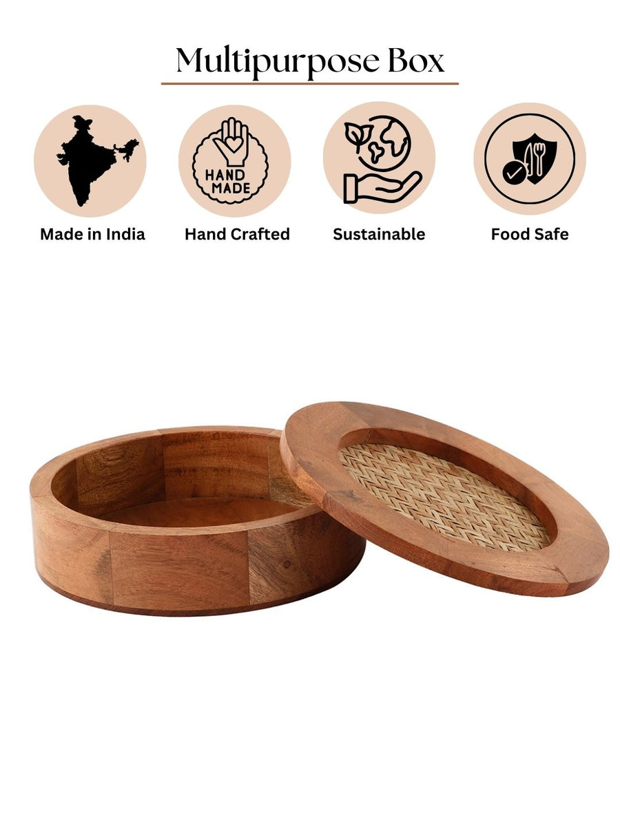 Hand Crafted Chatai Lid Acacia Wood Chapati Box – VarEesha