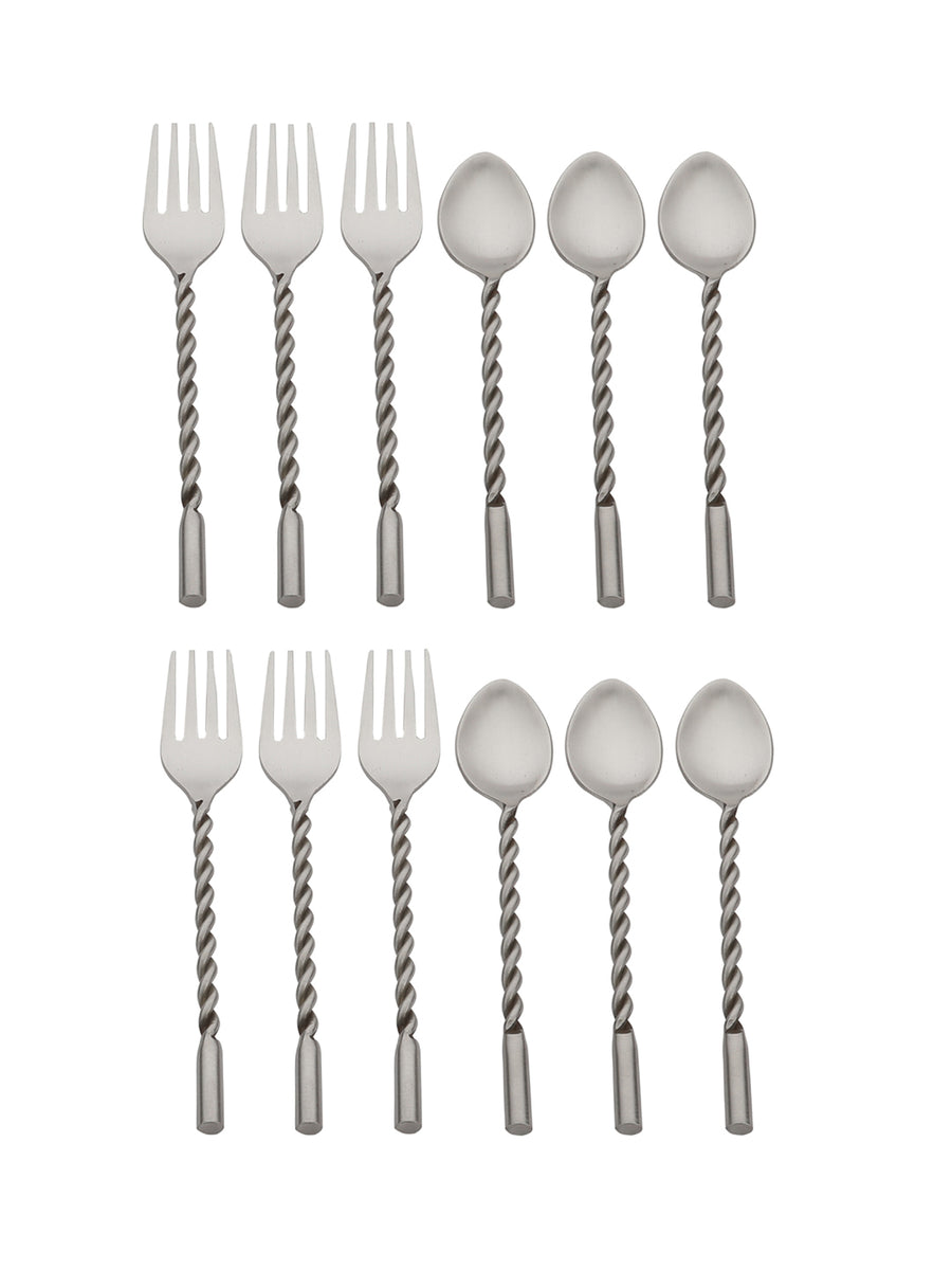Antique Matt Finish Stainless Steel Twisted Handle Spoons & Forks Set ...