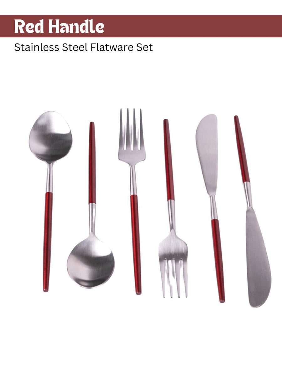 VarEesha Radiant Red Handle Matt Steel Cutlery Set of Eighteen - Spoons ...