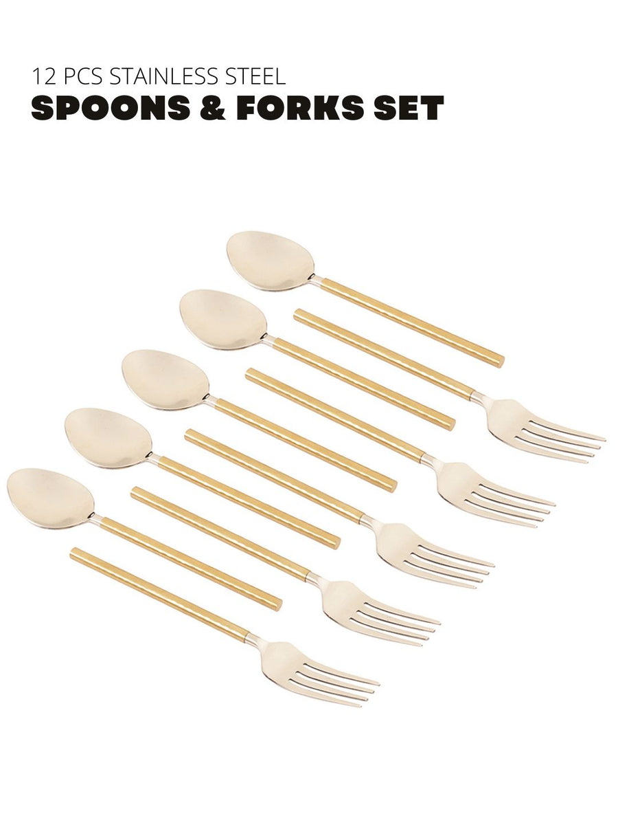 Gold Hammered Steel Head 12 pc Stainless Steel Flatware Set – VarEesha
