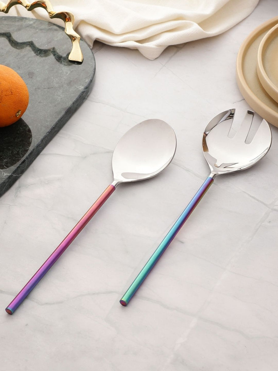 ColorSplash Rainbow Handle Steel Head Serving Spoons Set of Two – VarEesha