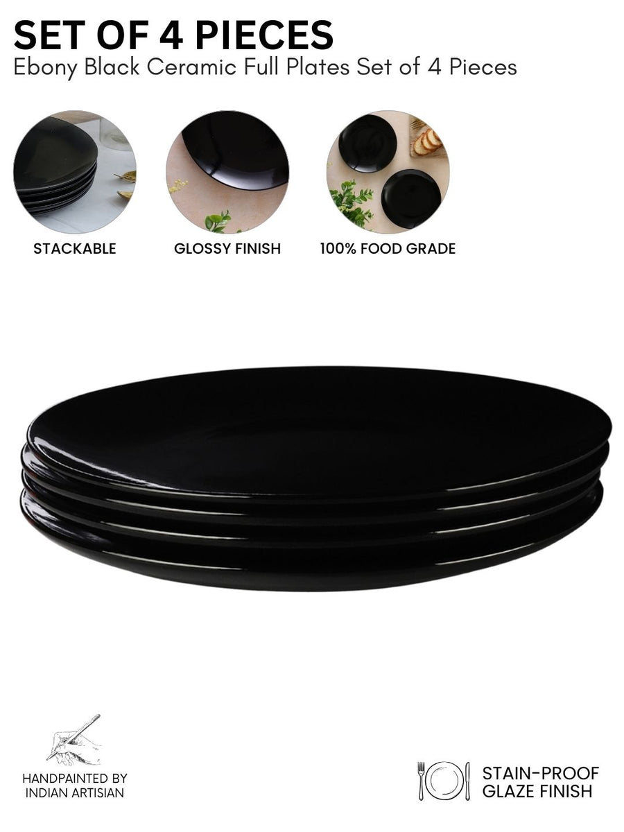 VarEesha Ebony Black Ceramic Dinner Plates Set of Four