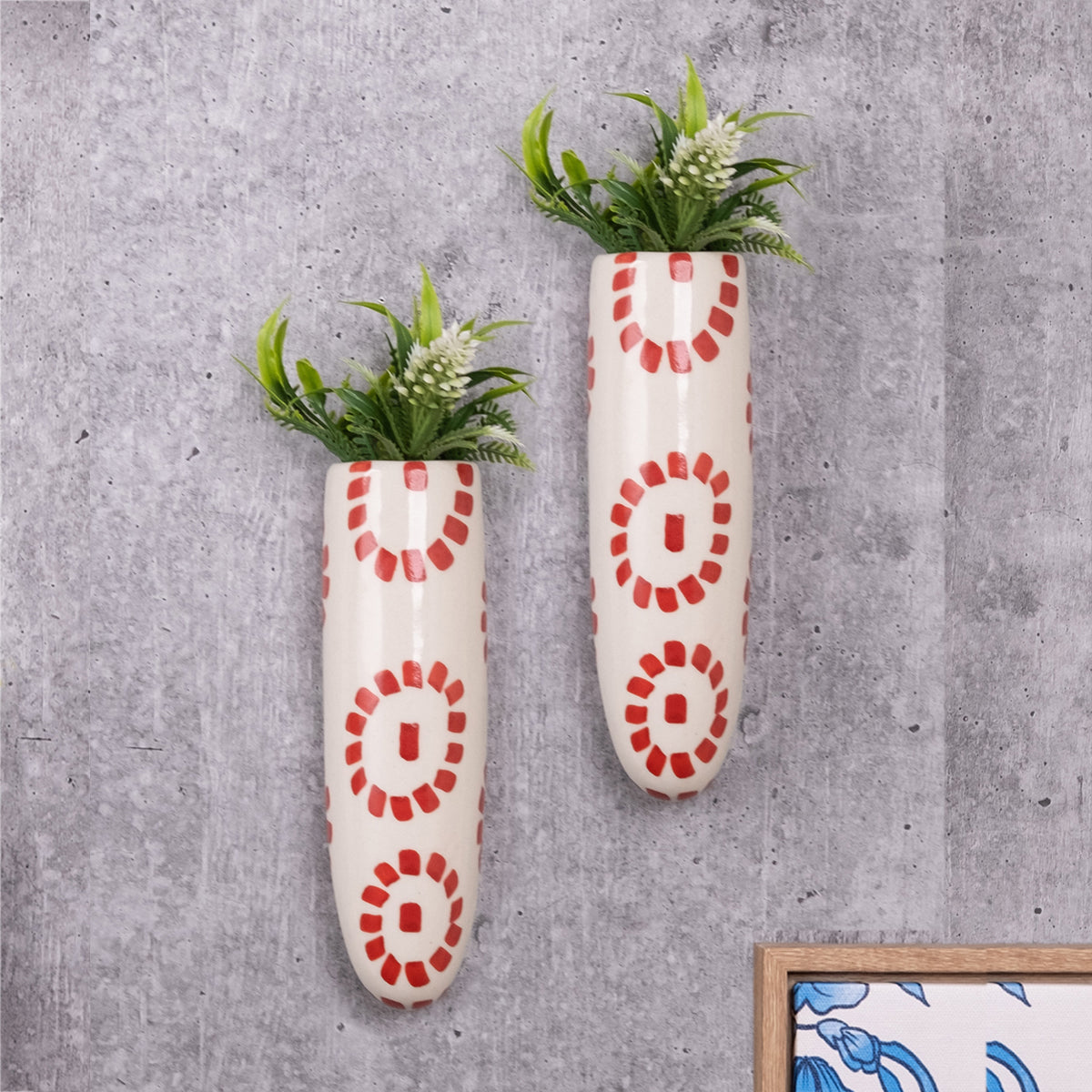 VarEesha Hand Painted Red Flowers Ceramic Wall Planters Set of Two
