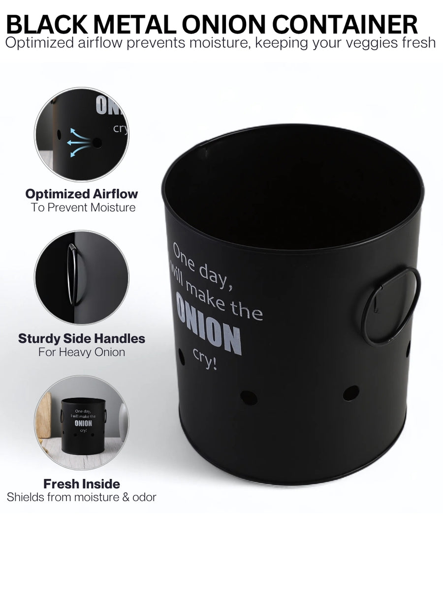 VarEesha Ardura Black Metal Onion Container with Holes