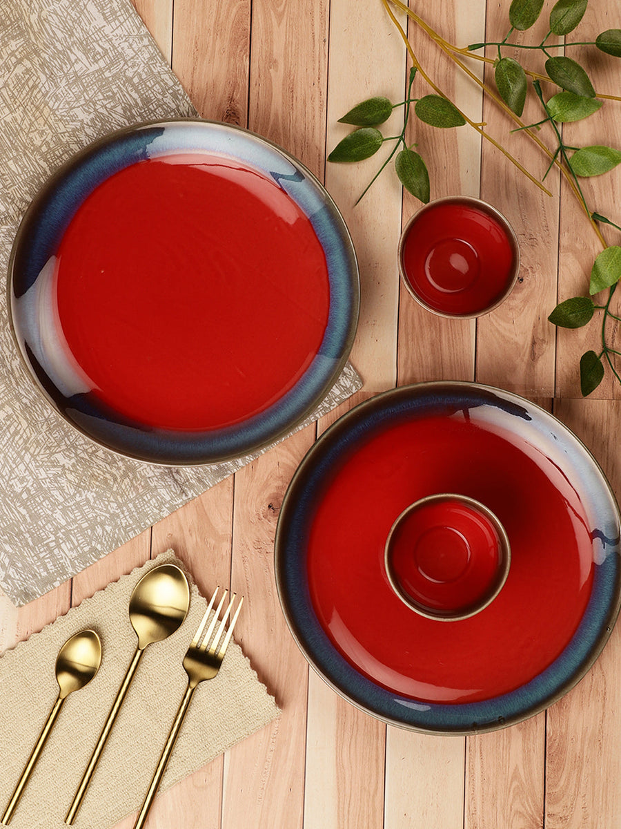 VarEesha Zafran Red Studio Pottery Small Four Piece Ceramic Dinner Set