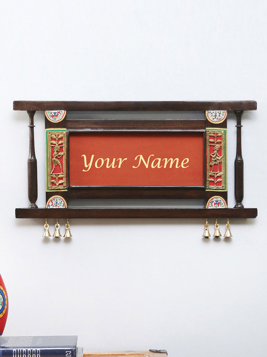 VarEesha Teak Wood Handpainted Warli Name Plate