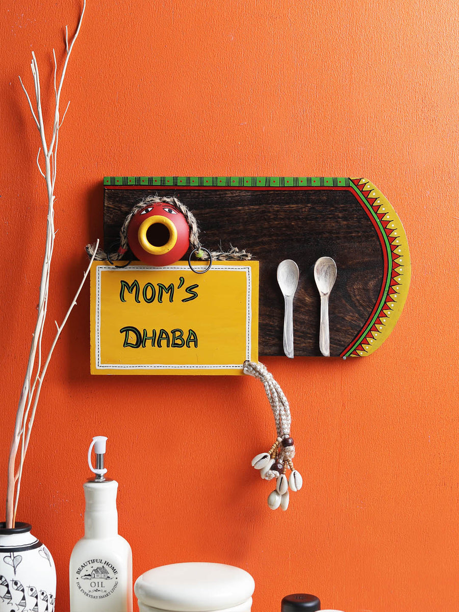 VarEesha Hand Painted Mom's Dhaba Kitchen Wall Hanging