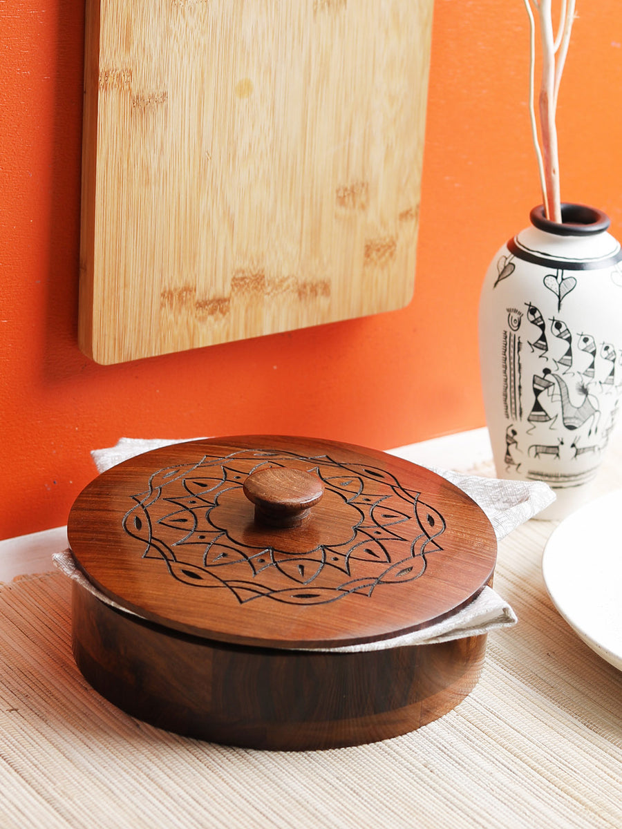 VarEesha Hand Carved Sheesham Wood Multipurpose Casserole Box for ...