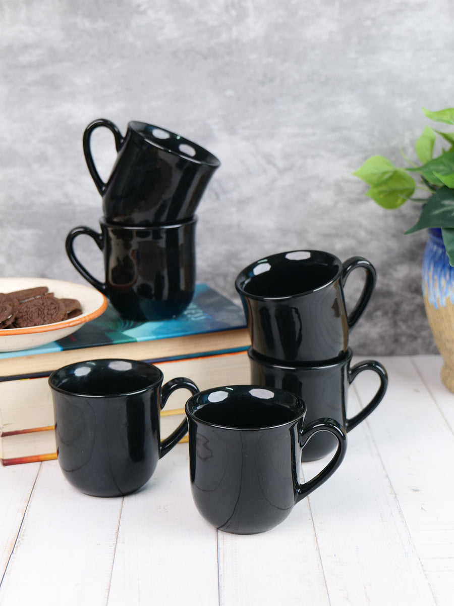 Hand Painted Black Ceramic U Mugs Set of Six – VarEesha