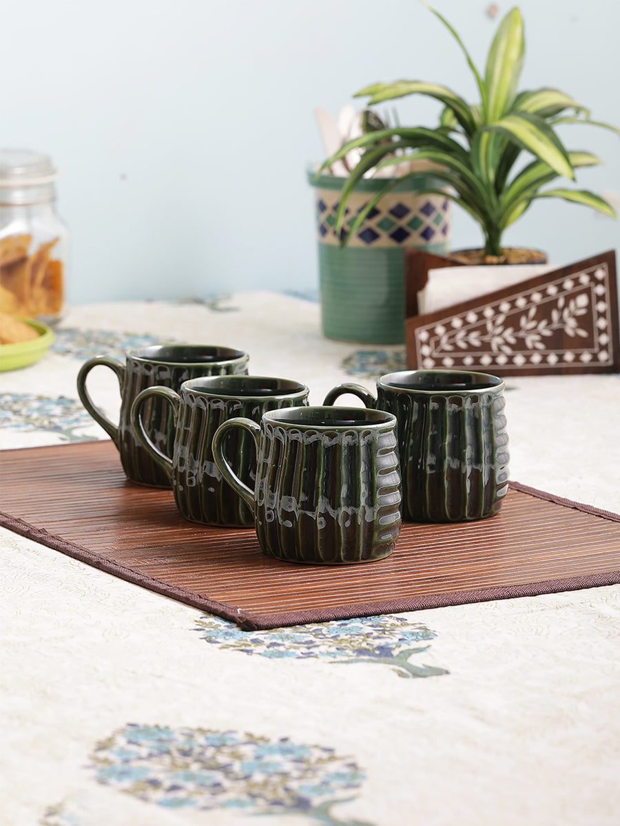 VarEesha Hand Painted Green Shaded Ceramic Tea/ Coffee Mugs Set of Four