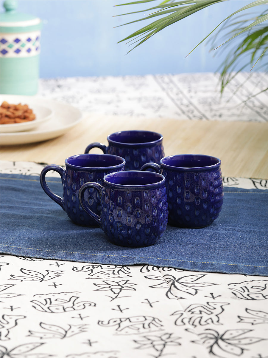 VarEesha Hand Painted Blue Shaded Ceramic Tea/ Coffee Mugs Set of Four